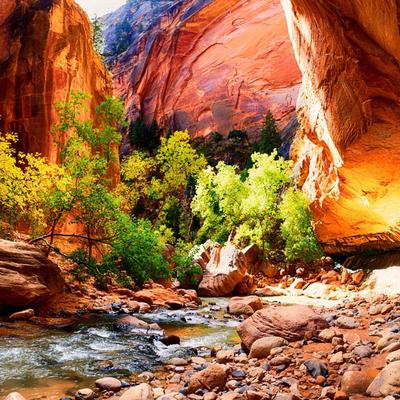 Hiking In The Narrow Canyon Of Virgin River In Zion National - KDE Store