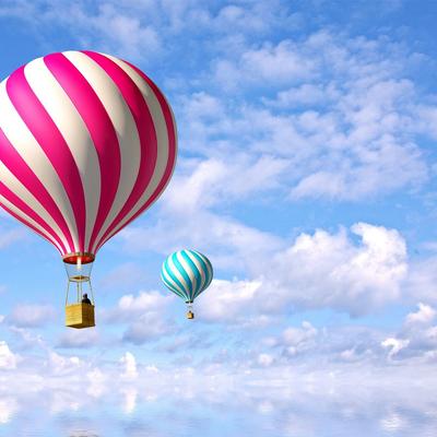 Calm lake hot air balloon flying blue sky - KDE Store