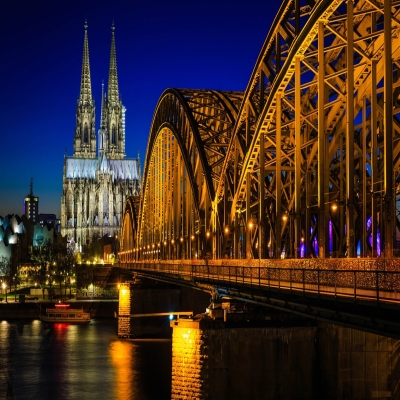 Cologne Cathedral Night Bridge Rhine River - KDE Store