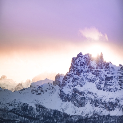 Winter snow peak Alpine jungle sunset - KDE Store