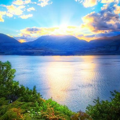 Mountains sun light clouds vegetation - KDE Store