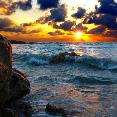 Rocky Shore Under Cloudy Sky During Sunset Full HD - KDE Store