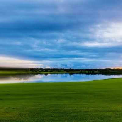 Dreamy green prairie river clouds landscape - KDE Store