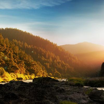 Sunshine forest river mountain Photo HD Wallpa.. - KDE Store