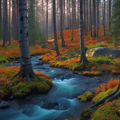 A stream runs through a forested forest in autumn - KDE Store