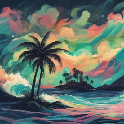 Tropical islands with palm trees under a neon light - KDE Store
