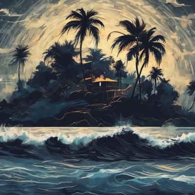 Isolated Tropical island with palm trees under starry light - KDE Store