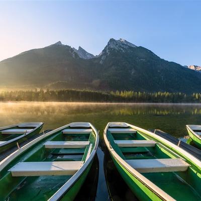 Row of boats Hintersee lake Bavaria Germany - KDE Store
