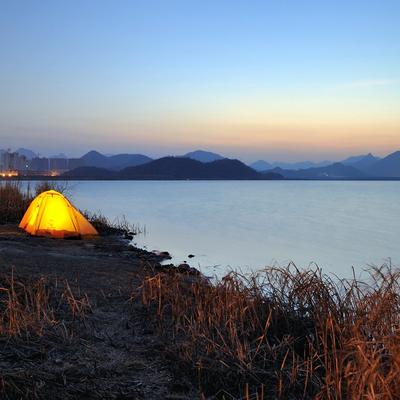 Outdoor tent camping lake dusk - KDE Store