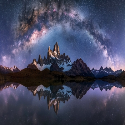 Starry sky Milky Way Lake Peak Patagoniaw - KDE Store