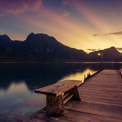 sunrise mountains lake pier sunrays-Nature Pho.. - KDE Store