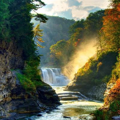 Autumn forest trees waterfall river-Nature HD .. - KDE Store