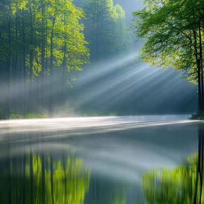Green Forest Trees Sun Rays Lake Spring Bing 4.. - KDE Store