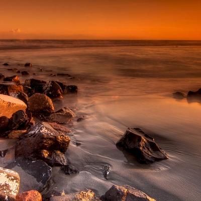 Evening Orange Beach Rocks-Nature landscape wa.. - KDE Store