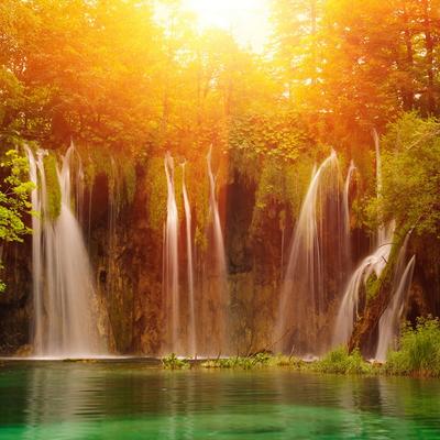 Sunshine forest waterfall-Nature Scenery HD Wa.. - KDE Store
