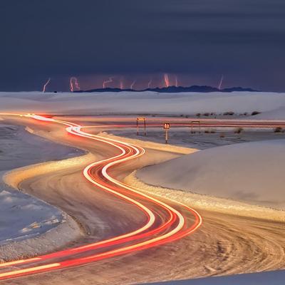 Winter Snow Road Night Glow Delay Photography - KDE Store