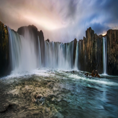 Water Falls Under Cloudy Sky Full HD - KDE Store