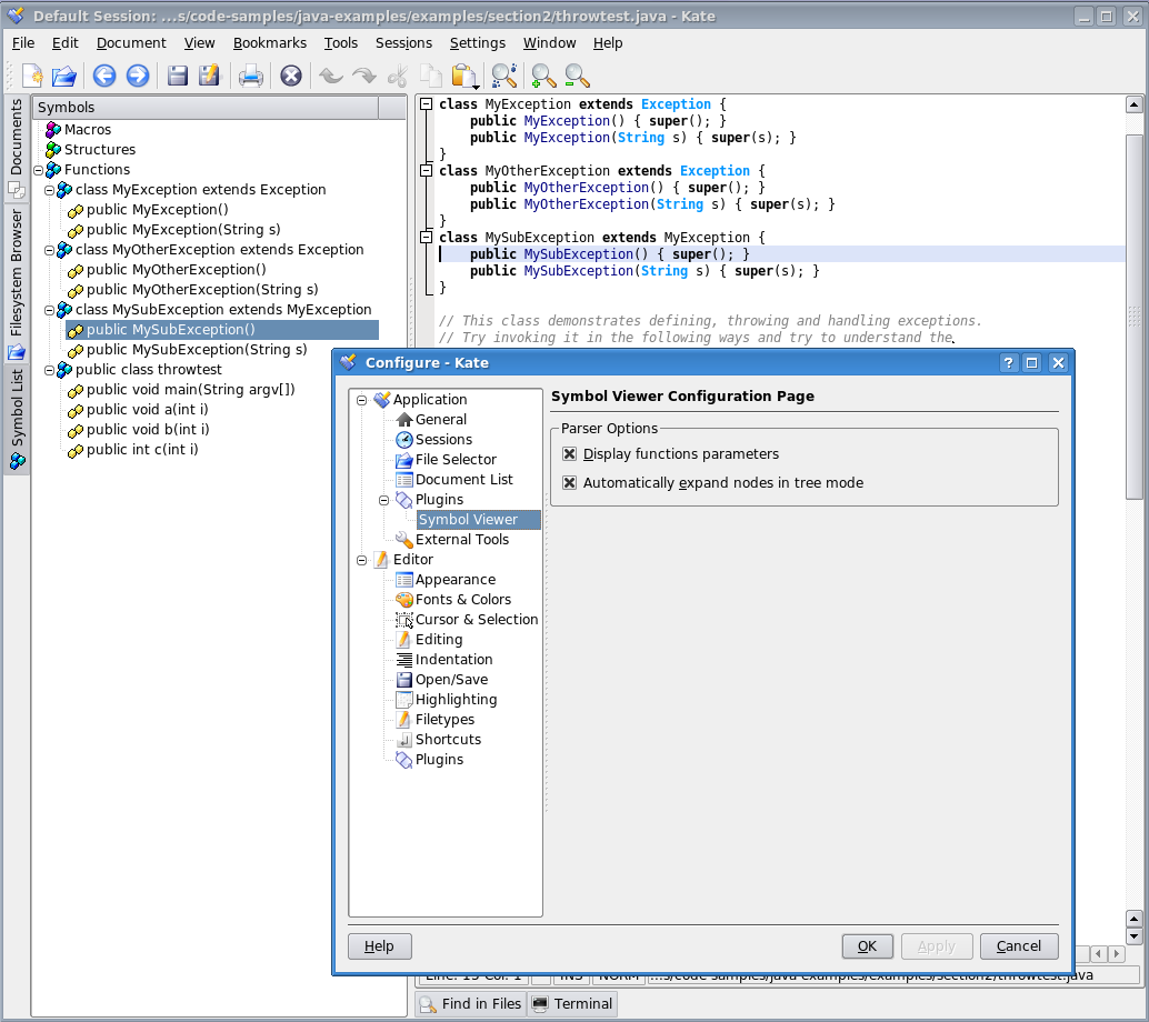 Kate Symbol Viewer Plugin - KDE Store