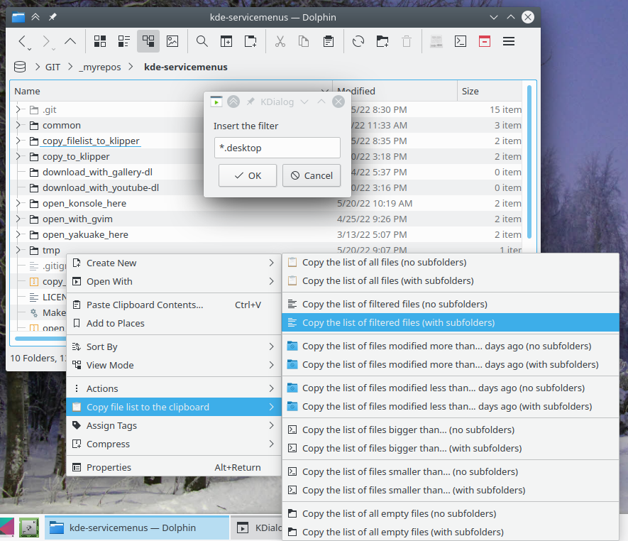 Copy Filelist to Klipper - KDE Store