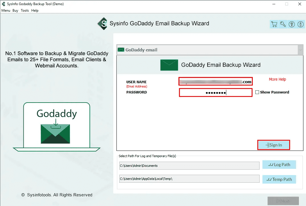 Sysinfo GoDaddy Email Backup Tool - KDE Store