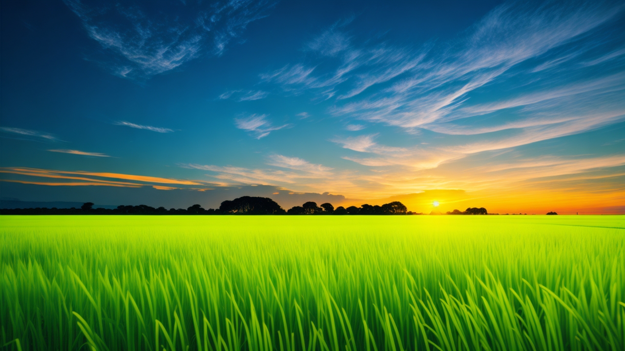 Rice Field Sunset Background - KDE Store