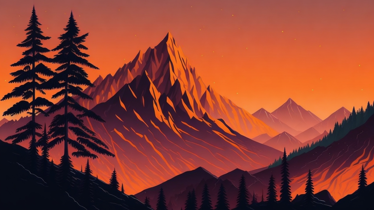Sunset mountain trees - KDE Store
