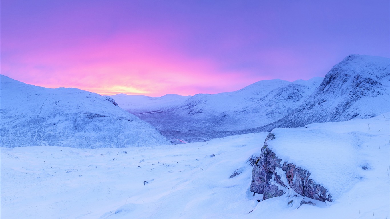 Pink sunrise snowy mountains-Winter Landscape .. - KDE Store