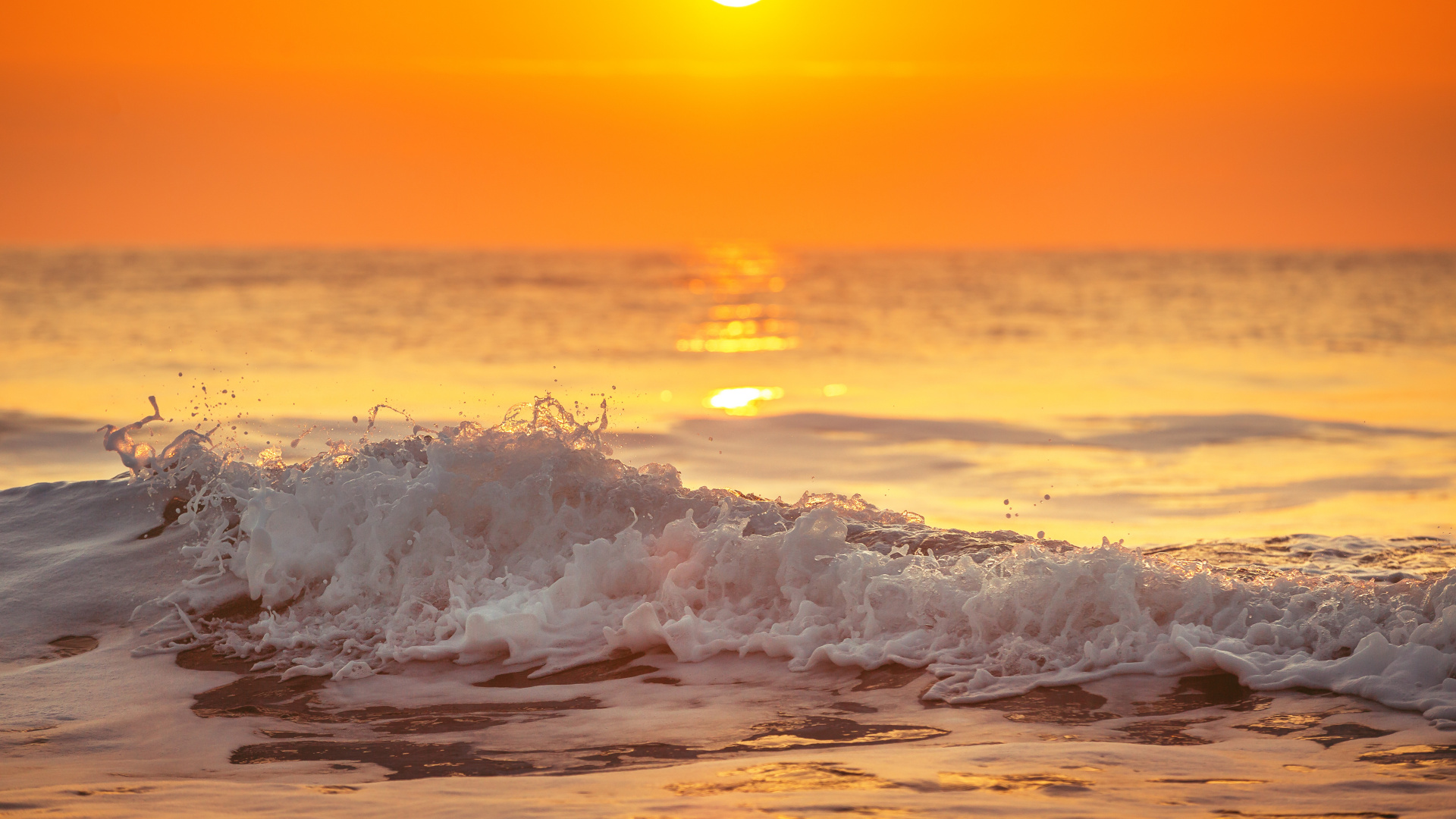 Ocean Waves Crashing on Shore During Sunset Full HD - KDE Store