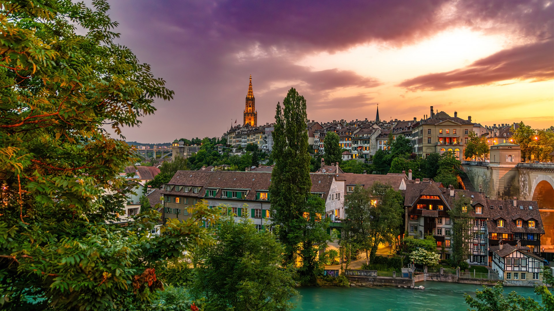 Town Aare River Sunset - KDE Store